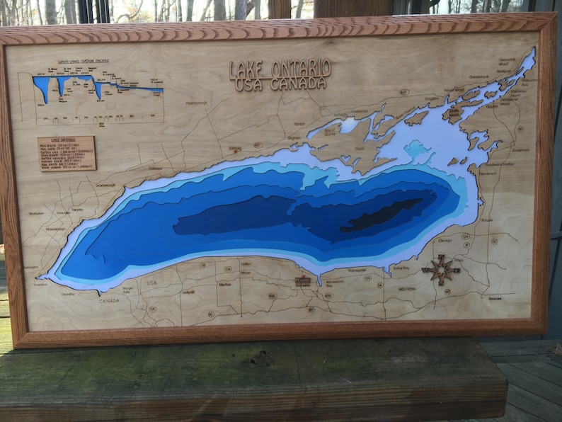 24x30 ADK, Finger Lakes, USA Map -laser Engraved With Water Depth ...
