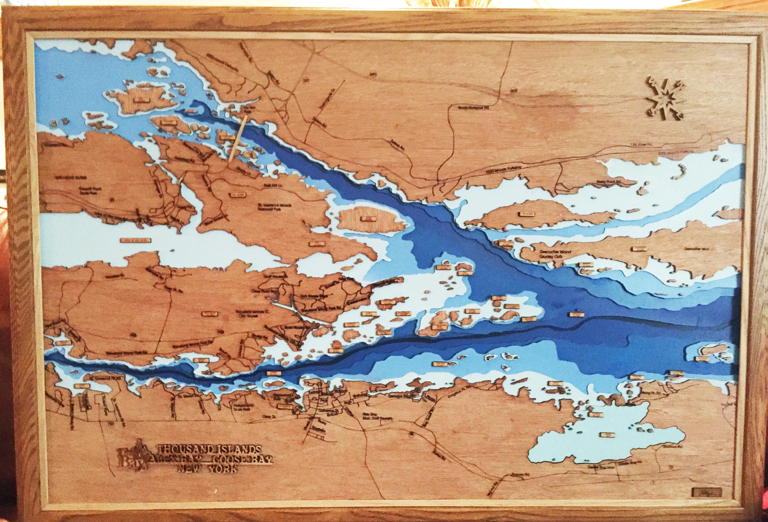 24x30 ADK, Finger Lakes, USA Map -laser Engraved With Water Depth ...