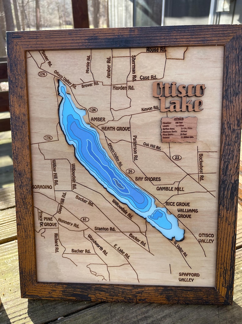 8x10 NY Finger Lakes Laser Engraved Map, Water Depths, All Fls, Seneca ...