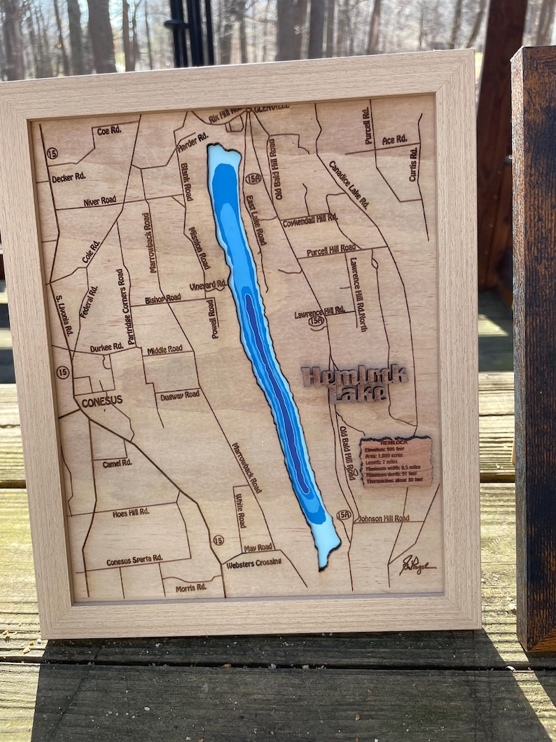 8x10 NY Finger Lakes Laser Engraved Map, Water Depths, All Fls, Seneca ...