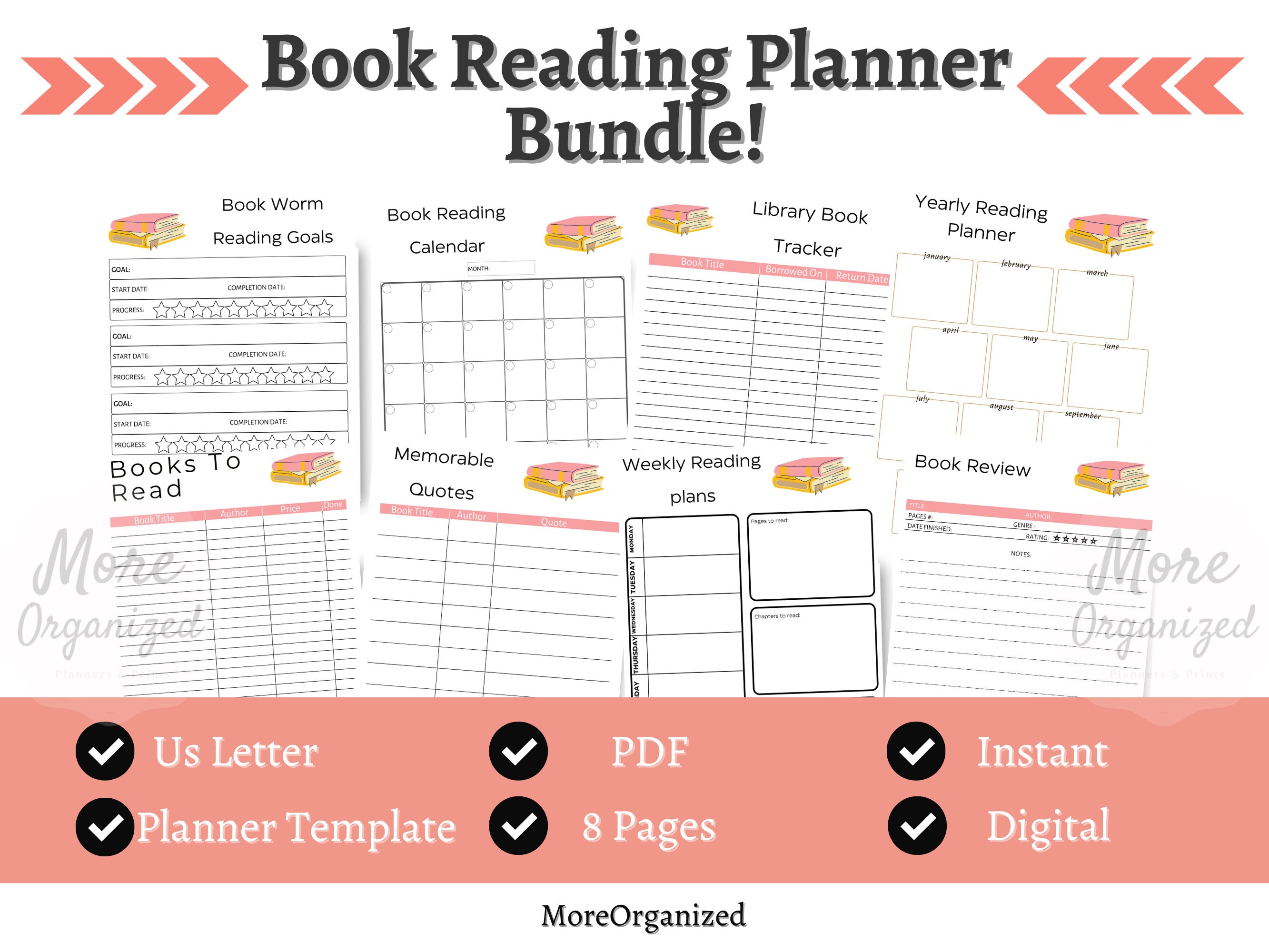 Printable Reading Journal, Reading Log, Book Tracker PDF Format - Etsy