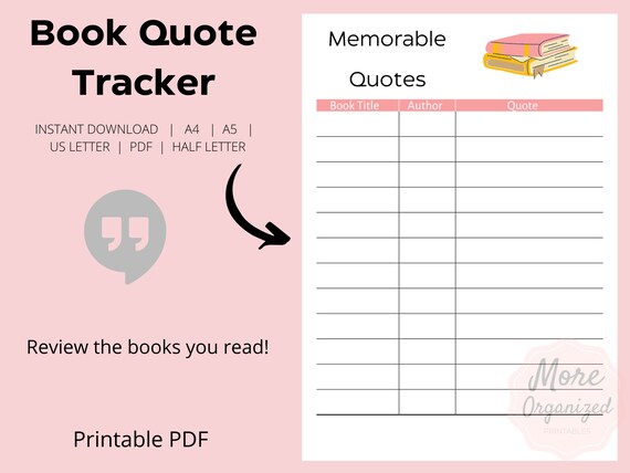 Memorable Quotes Tracker Printable for Book Lovers | Etsy