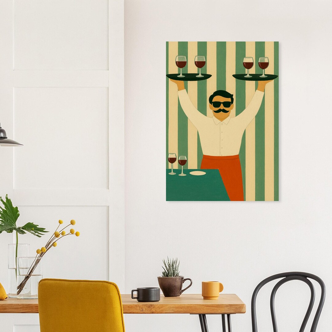 Vintage Waiter Art Print: Retro Bar & Kitchen Decor - Etsy