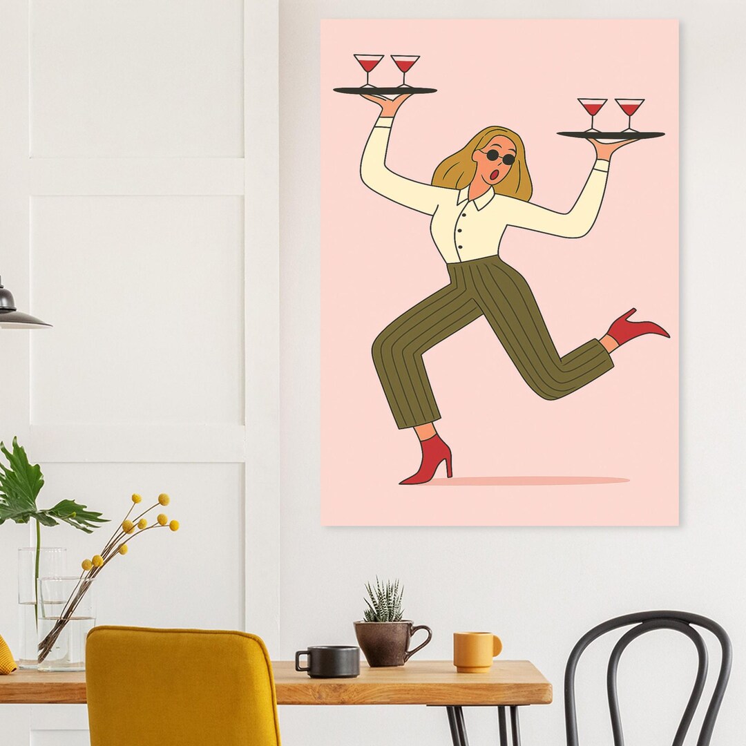 Waitress Poster Illustration Wall Art Print Modern Minimalist Retro ...