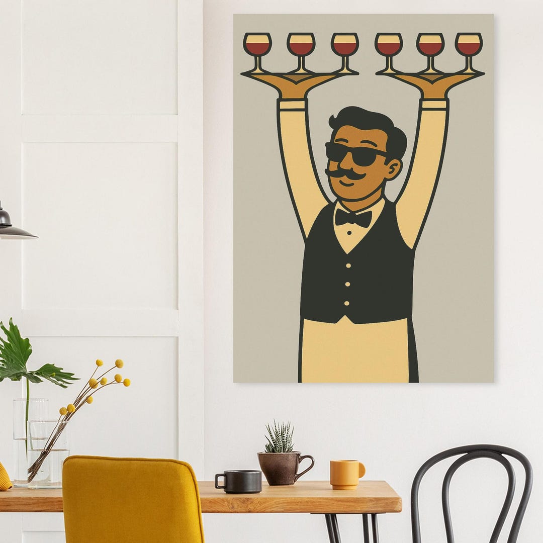 Wine Waiter Wall Art Print Retro Bartender Poster Funny Bar Decor ...