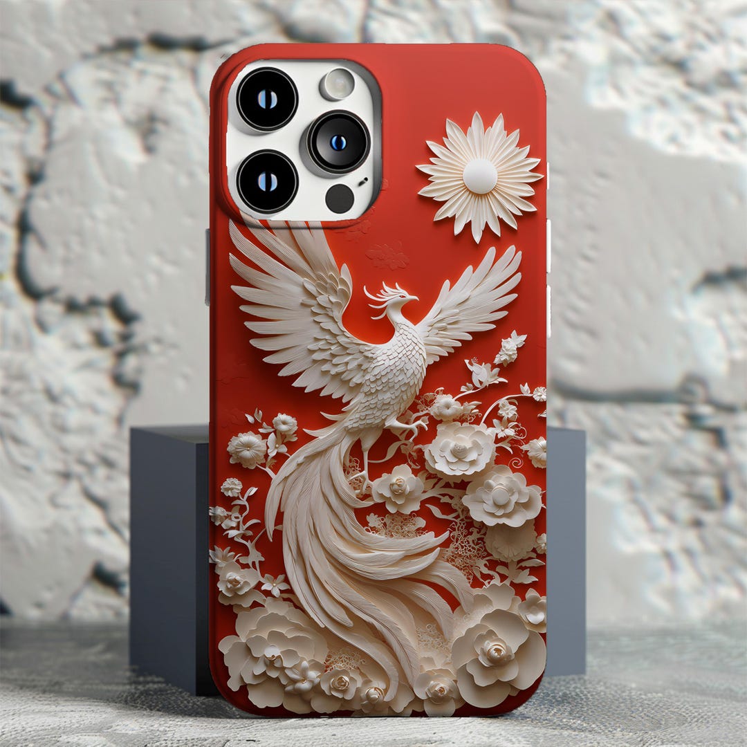 Chinese 3D Paper Cutting Effect Phoenix Phone Case, iPhone 11 12 13 14 ...