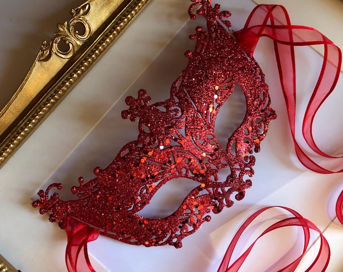 CHRISTMAS Red NEW YEAR Venetian Masquerade Mask Glitter Sparkle Ball ...