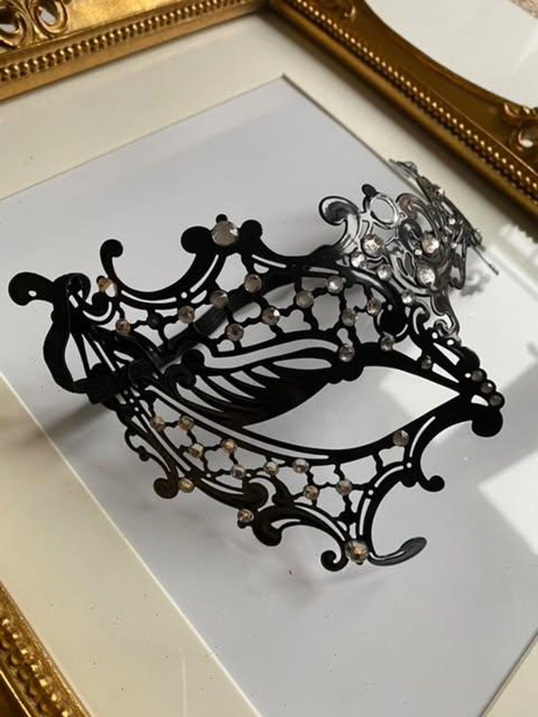 Venetian Half Face Black Metal Masquerade Mask Jewelled Diamante Ball ...