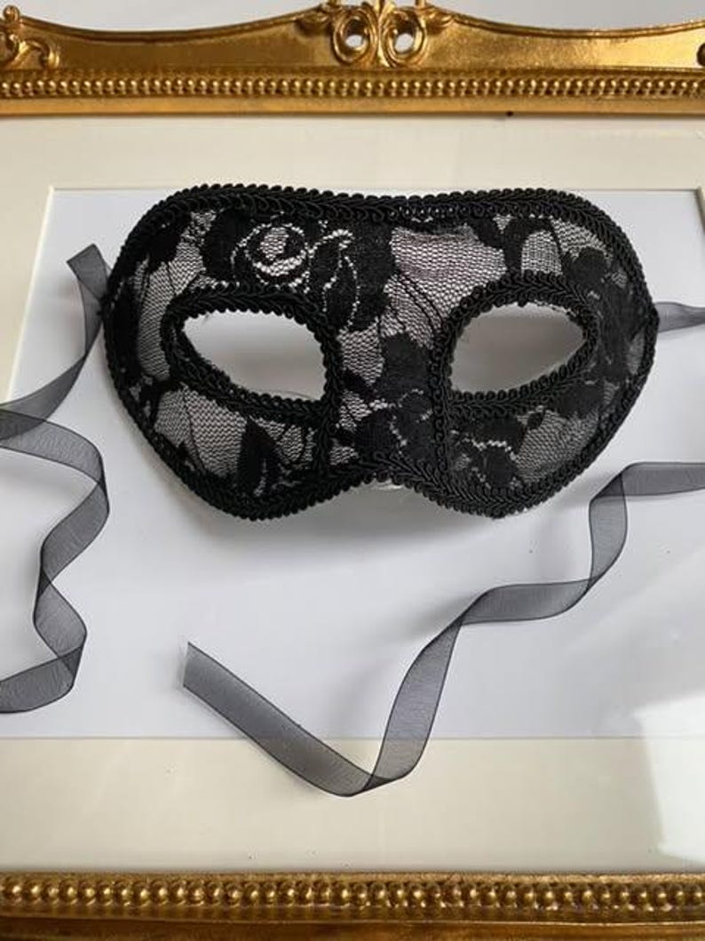Deluxe Black Lace Masquerade Mask Gothic Medieval Ball Fancy Dress ...