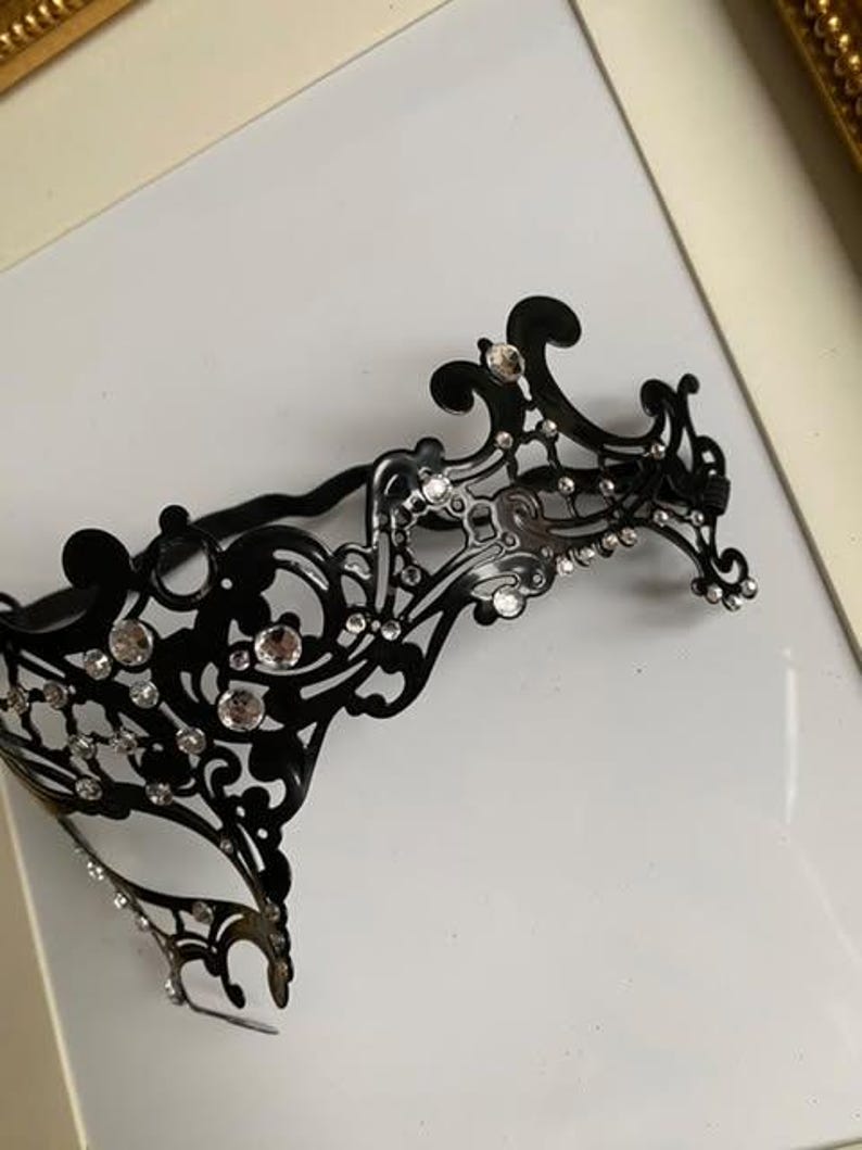 GALENTINES Half Face Masquerade Mask New Year Venetian METAL Black ...