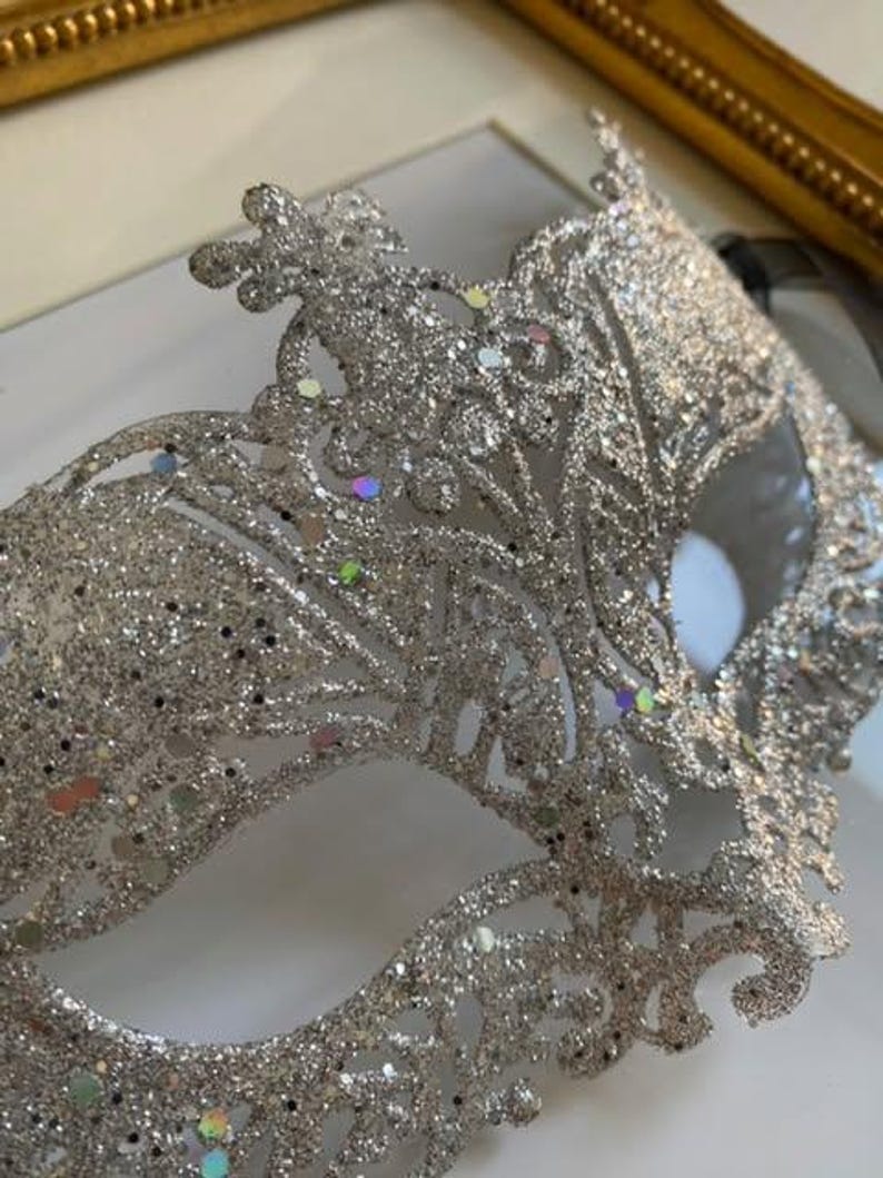 Easter Venetian Silver Masquerade Mask Diamante Glitter Sparkle Ball ...