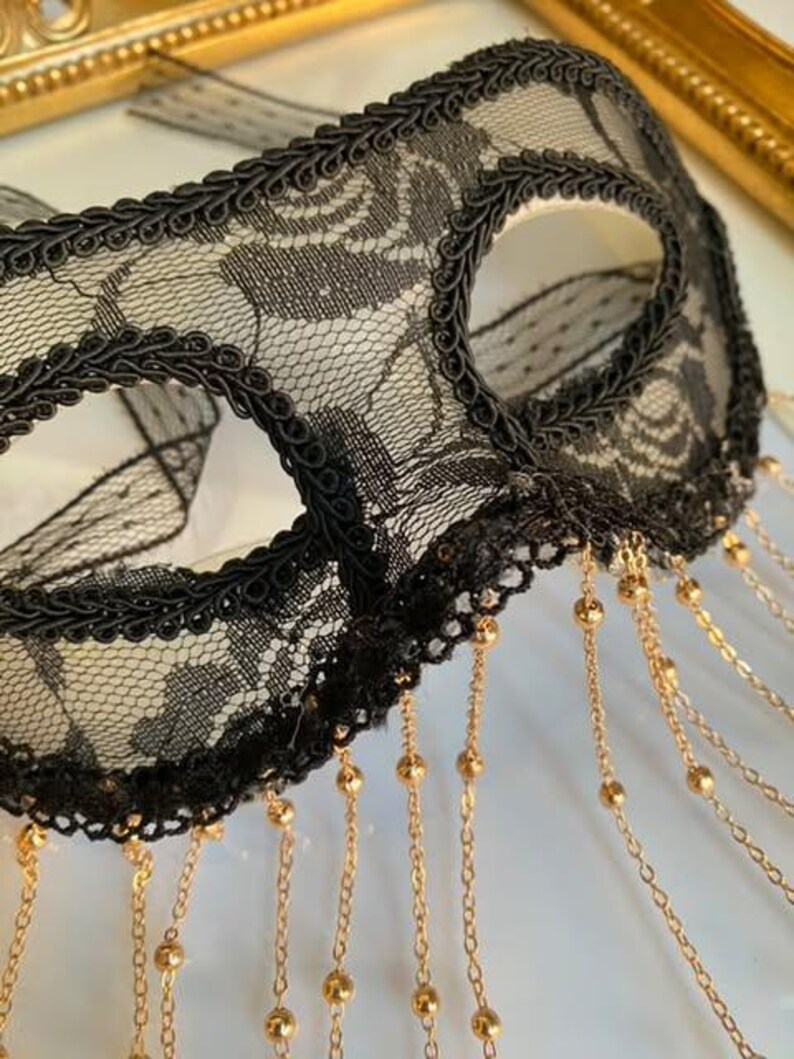 Romantic Venetian Black Masquerade Mask Gold Beaded Diamante Glitter ...