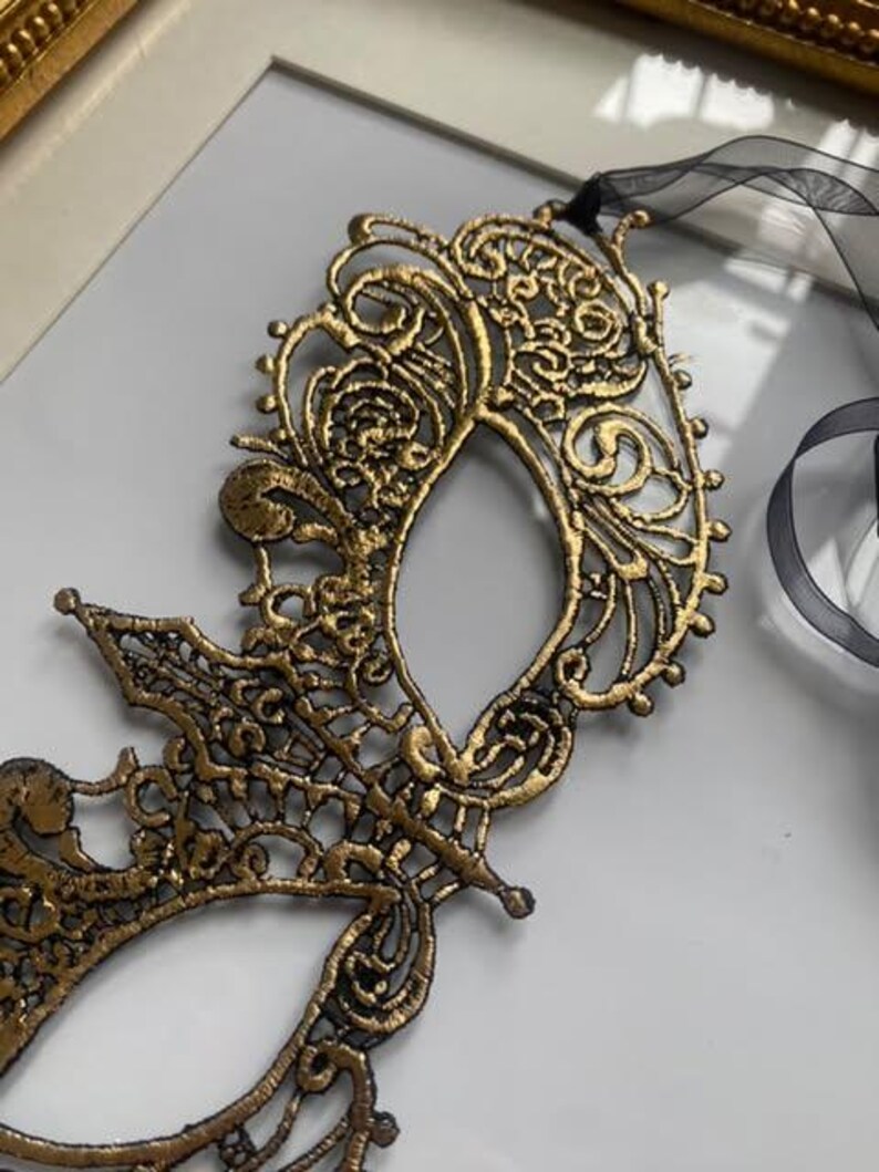 Easter Venetian Lace Gold Masquerade Mask Diamante Gem Detail Ball ...