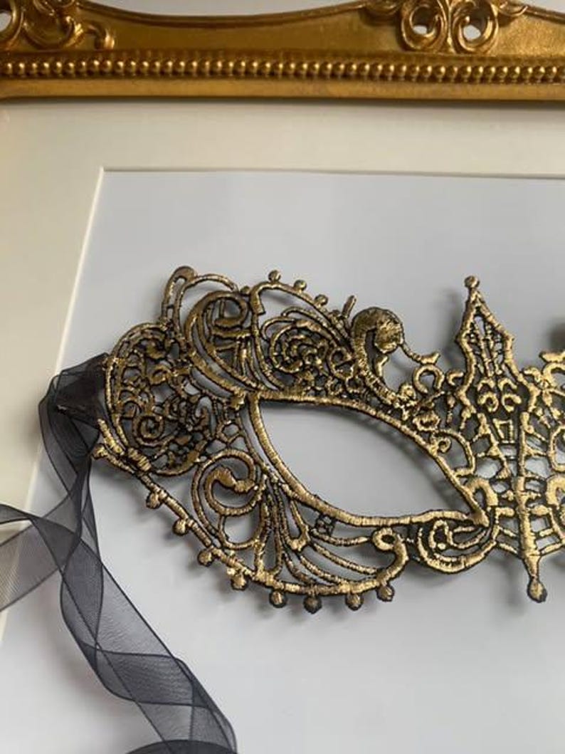 Easter Venetian Lace Gold Masquerade Mask Diamante Gem Detail Ball ...