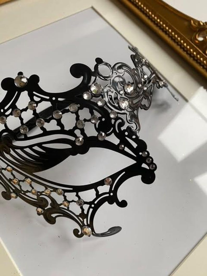 GALENTINES Half Face Masquerade Mask New Year Venetian METAL Black ...
