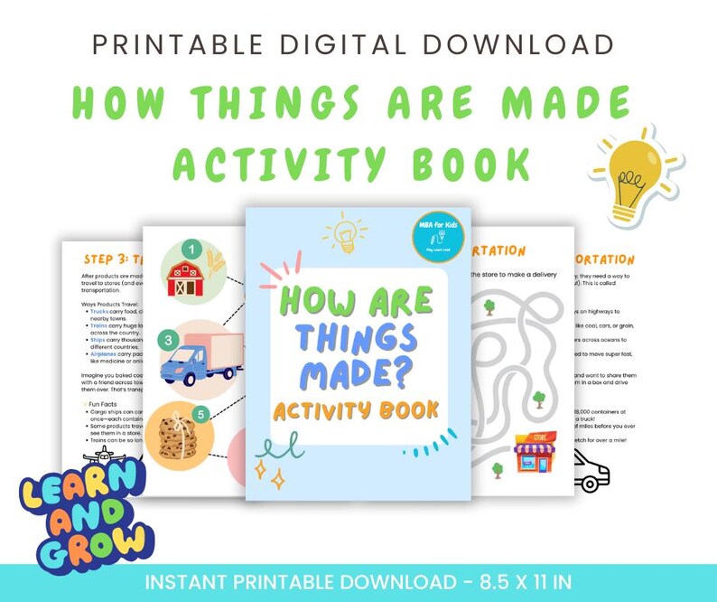 Kids Learning Worksheet Bundle, How Things Are Made & Business ...