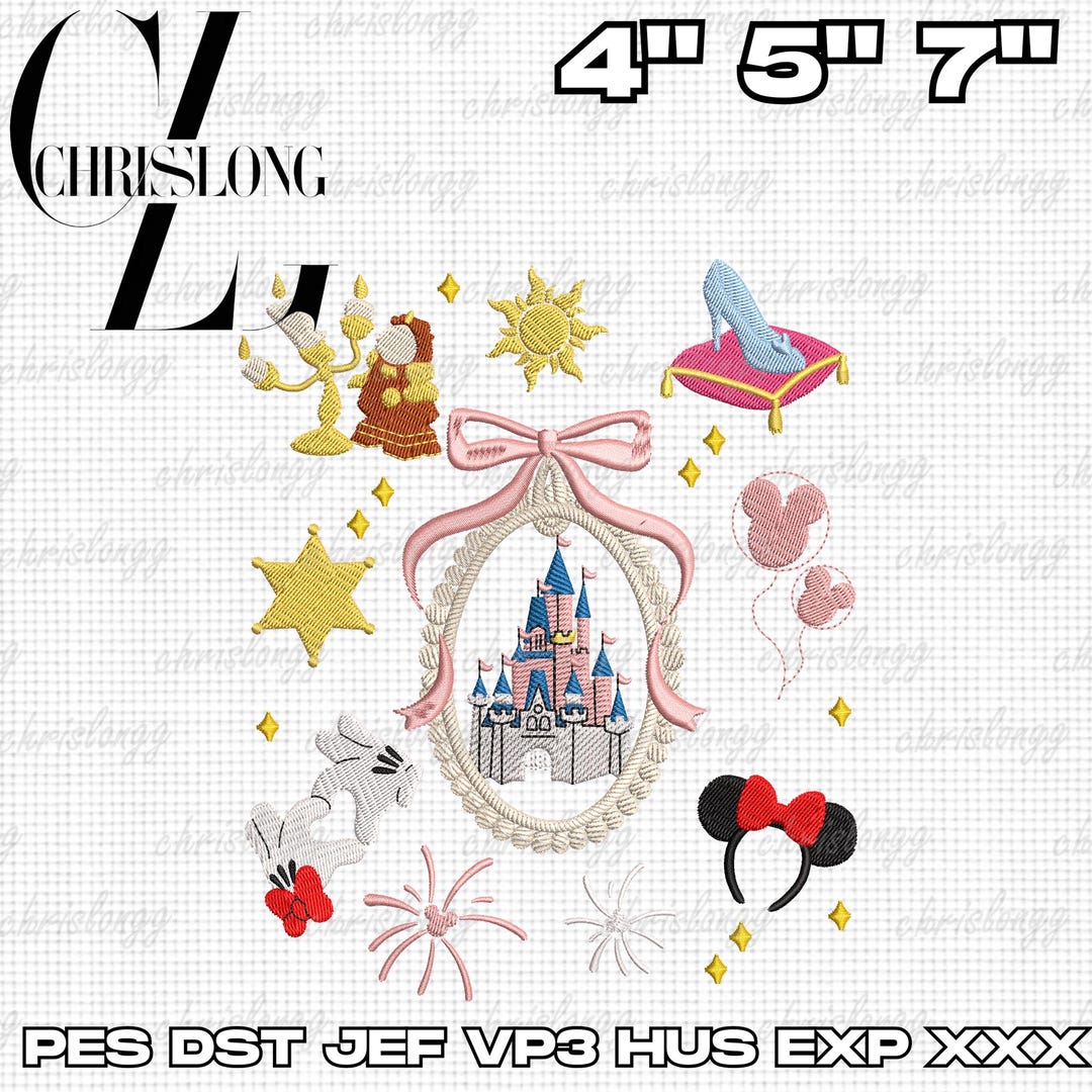 Magical Castle Coquette Bow Embroidery Design, Magic Kingdom Embroidery ...