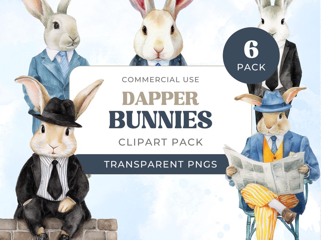 Bunny in a Suit Clipart, Cute Rabbit Illustration, Digital Download for ...