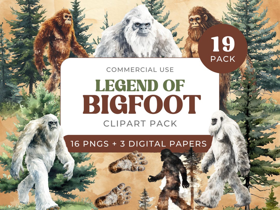 Bigfoot Clipart PNG Graphics, Sasquatch Digital Download, Commercial ...