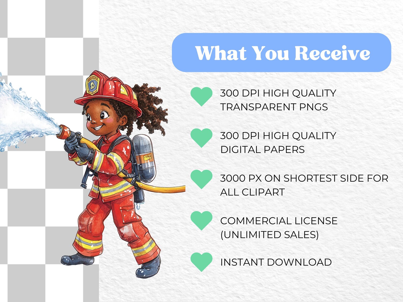 Cute Girl Firefighter Clipart PNG, Fireman Occupation Graphics, Digital ...
