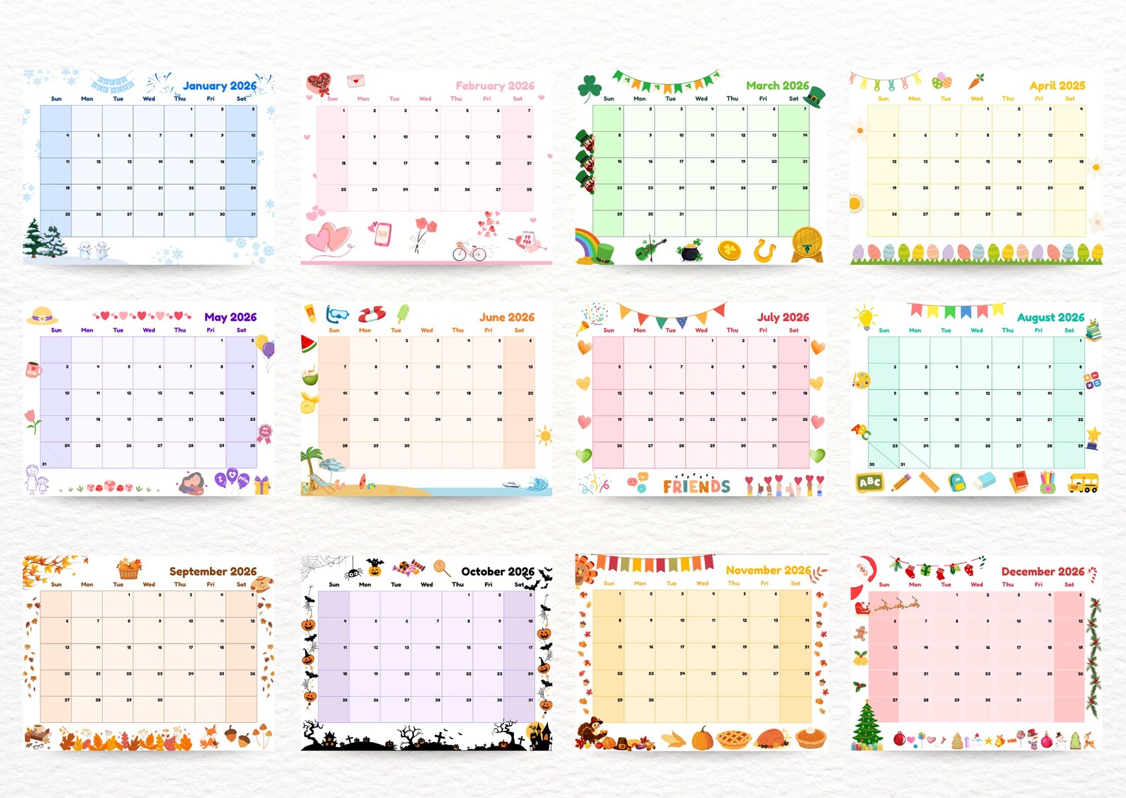 2026 Pastel Wall Calendar Printable PDF, Editable Canva Planner ...