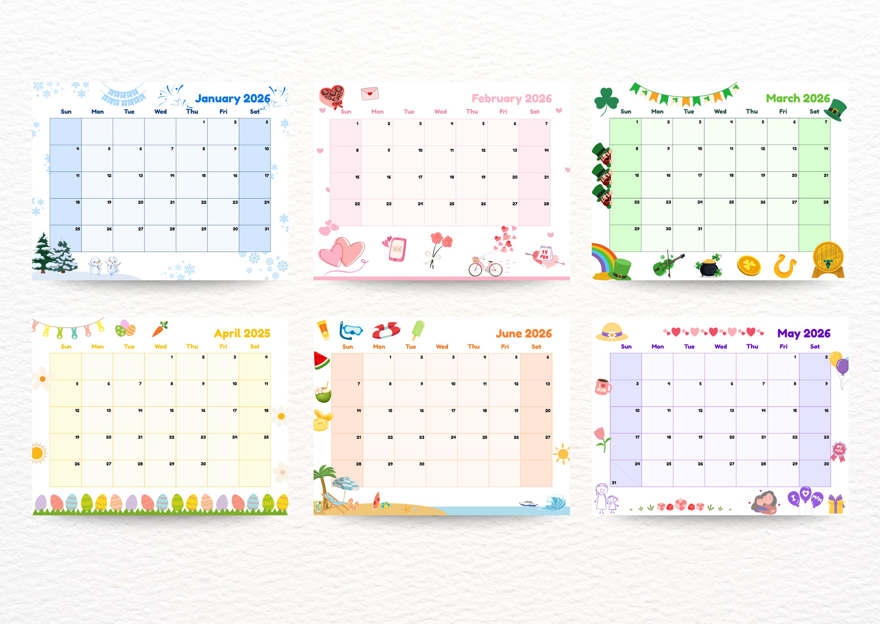 2026 Pastel Wall Calendar Printable PDF, Editable Canva Planner ...