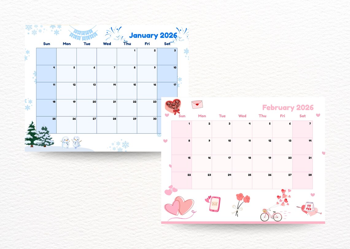 2026 Pastel Wall Calendar Printable PDF, Editable Canva Planner ...