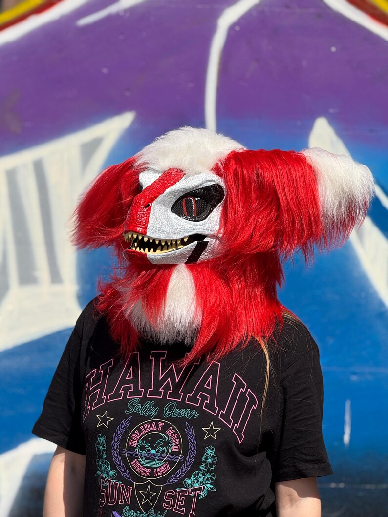 Red White Raptor Fursuit Head Premade With Movable Jaw | Long Fur Dino ...
