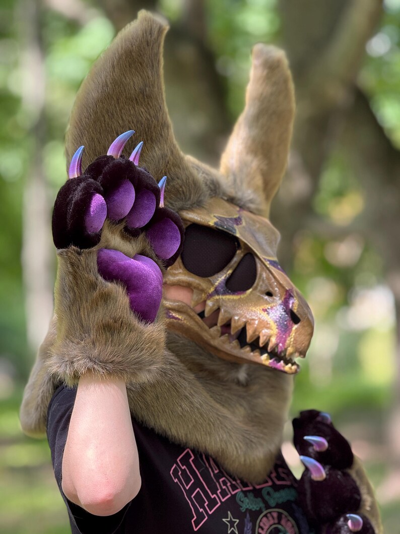 Skullraptor Fursuit Head and Paws, Brown Purple Dino Mask With Movable ...