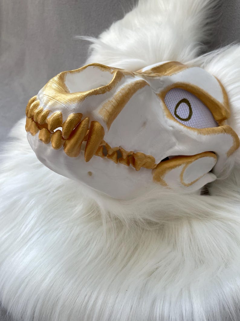 White Skulldog Fursuit Head With Gold Teeth, Opening Mouth, Werewolf ...