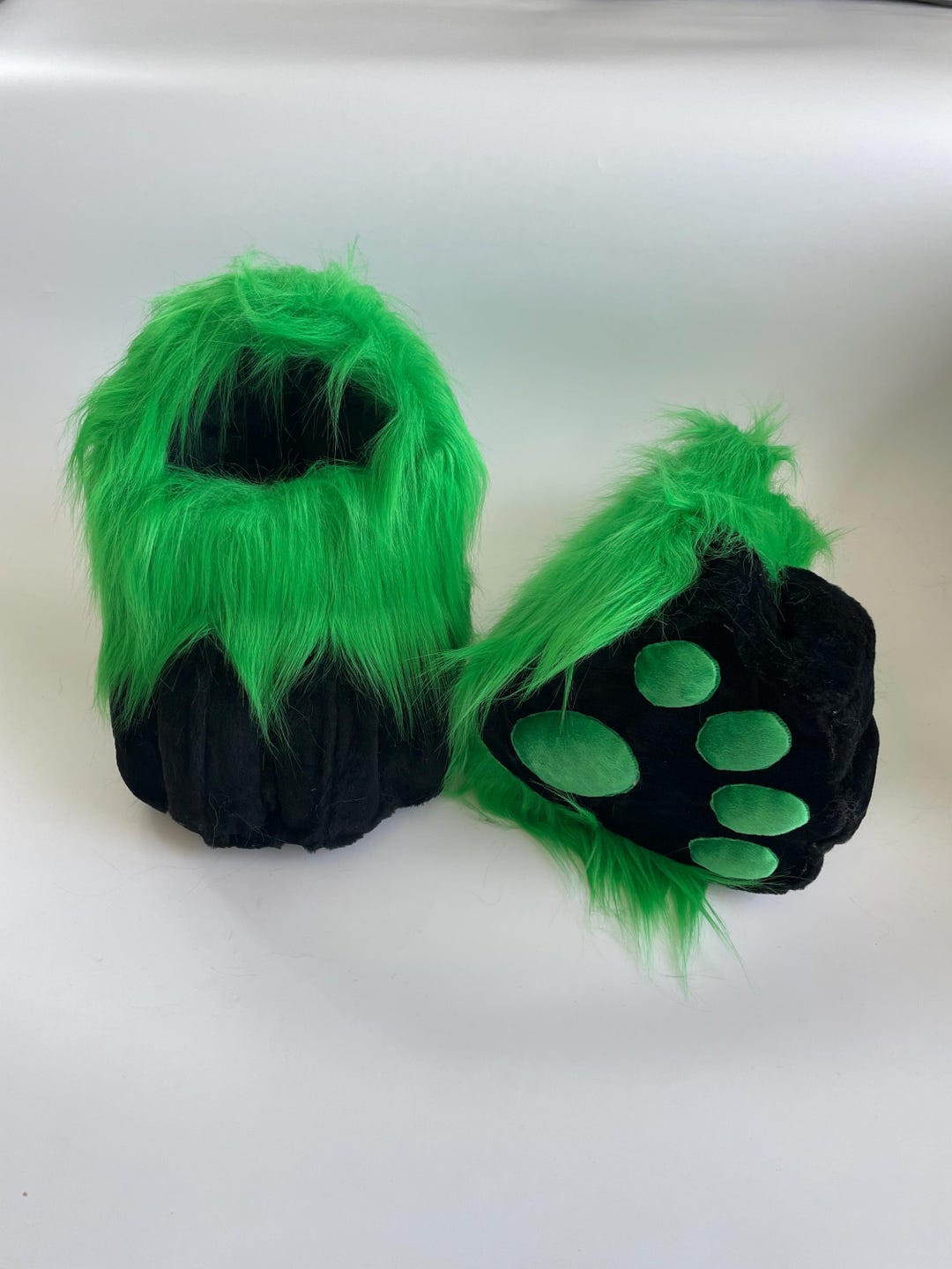 Green Fursuit Feet Paws, Fluffy Monster Slippers for Furries, Dino ...