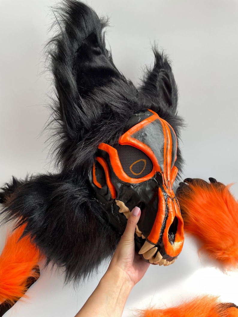 Scary Skulldog Fursuit Set With Movable Jaw, Black Orange Wendigo Head ...
