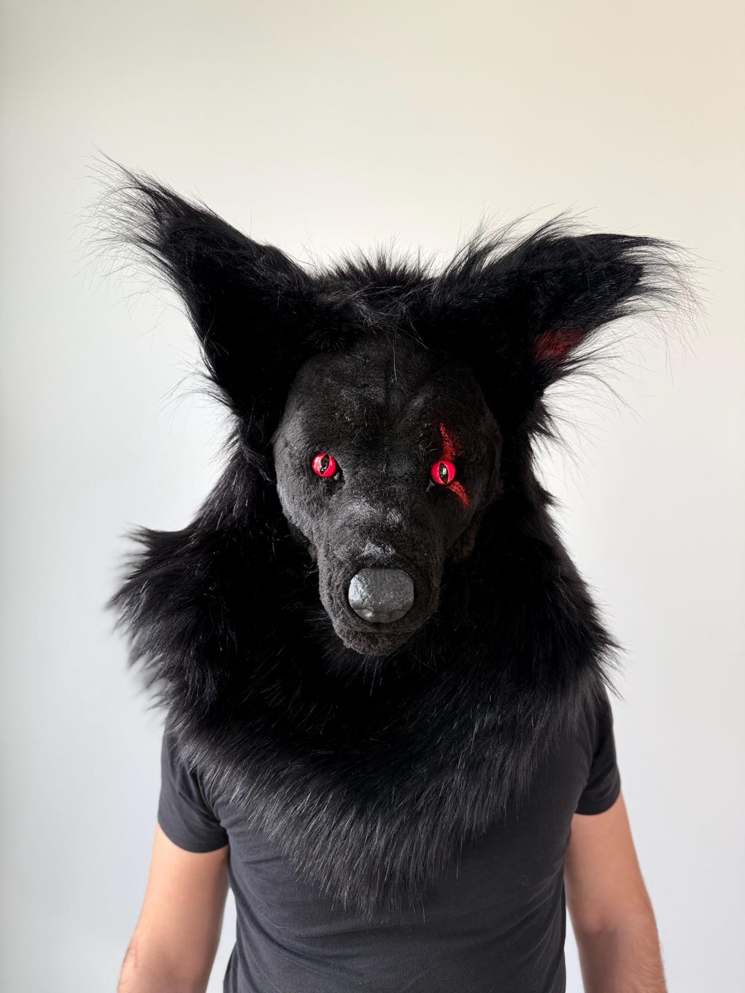 Scary Black Werewolf Fursuit Head Premade | Red Eyes Movable Jaw ...