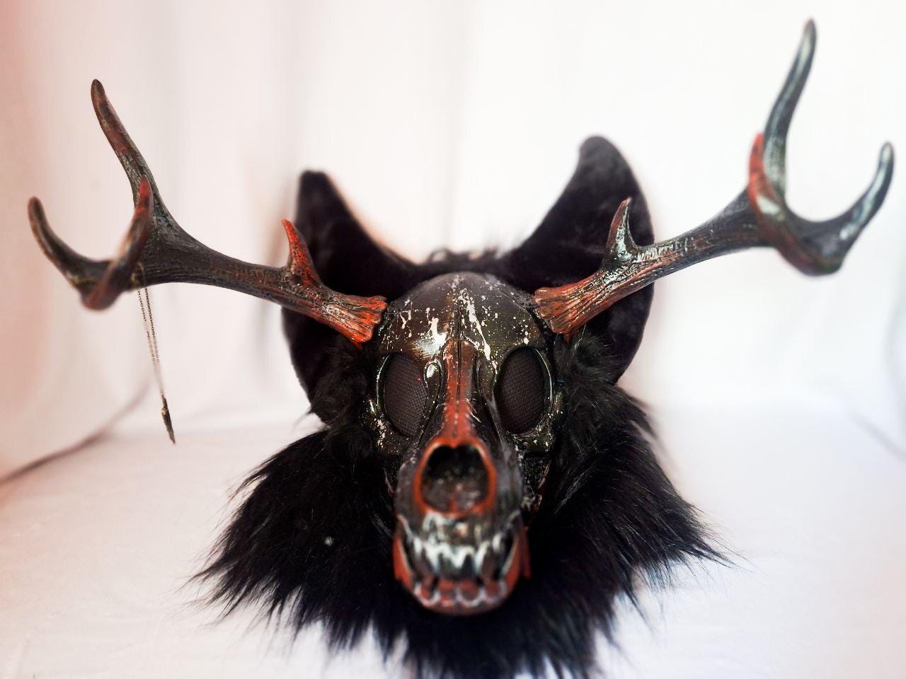 Wendigo Mask With Removable Horns and Cloak, Premade Head, Tribal Bone ...