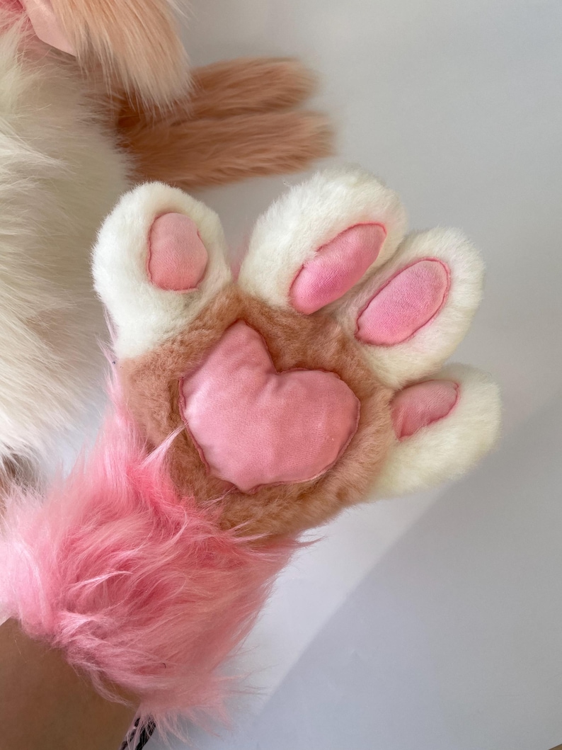 Light Pink Kemono Fursuit Partial, Premade Furry Mask With Collar, Tail ...