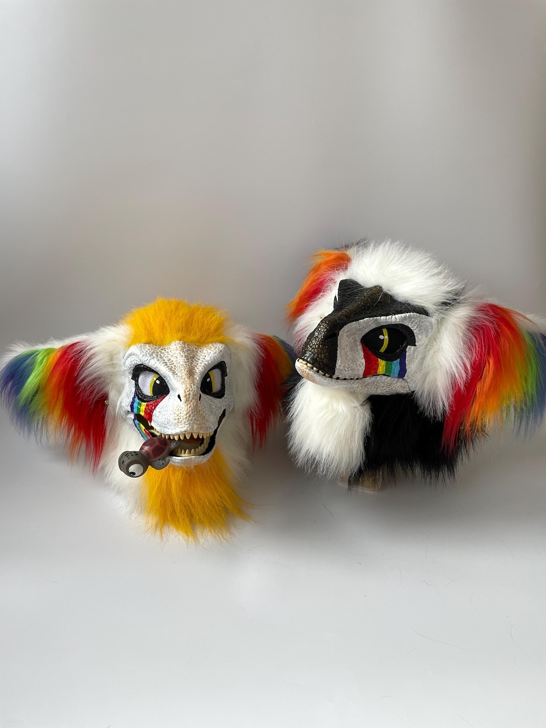 Set of 2 Rainbow Raptors, Premade Fursuit Heads With Adjustable Helmet ...