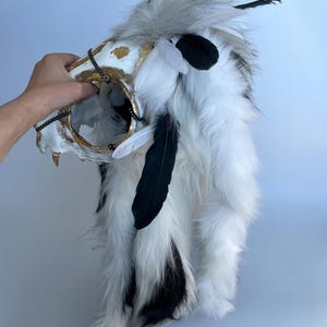 Shaman Fursuit Head Premade, Tribal Bone Mask With Feathers, Faux Fur ...