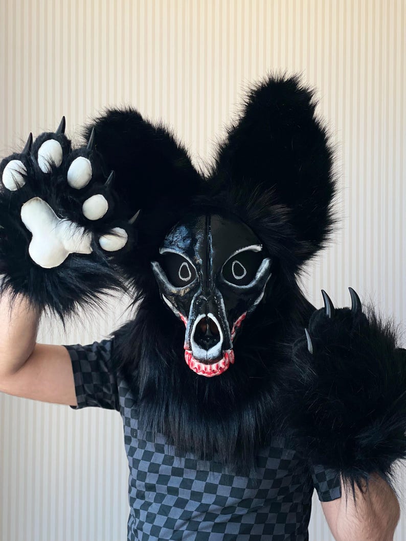 Werewolf Scary Fursuit Partial Head Paws Tail Set With Bloody Teeth ...