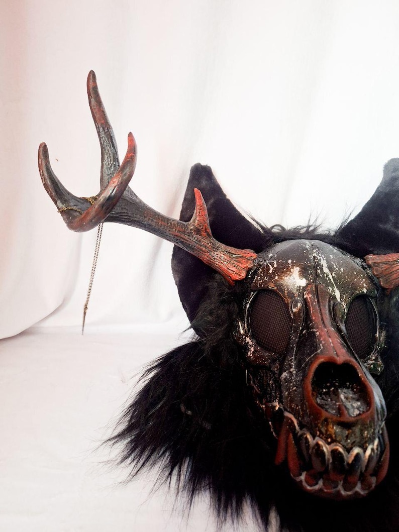 Wendigo Mask With Removable Horns and Cloak, Premade Head, Tribal Bone ...