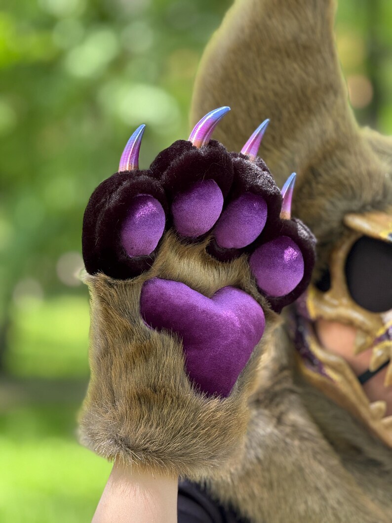 Skullraptor Fursuit Head and Paws, Brown Purple Dino Mask With Movable ...