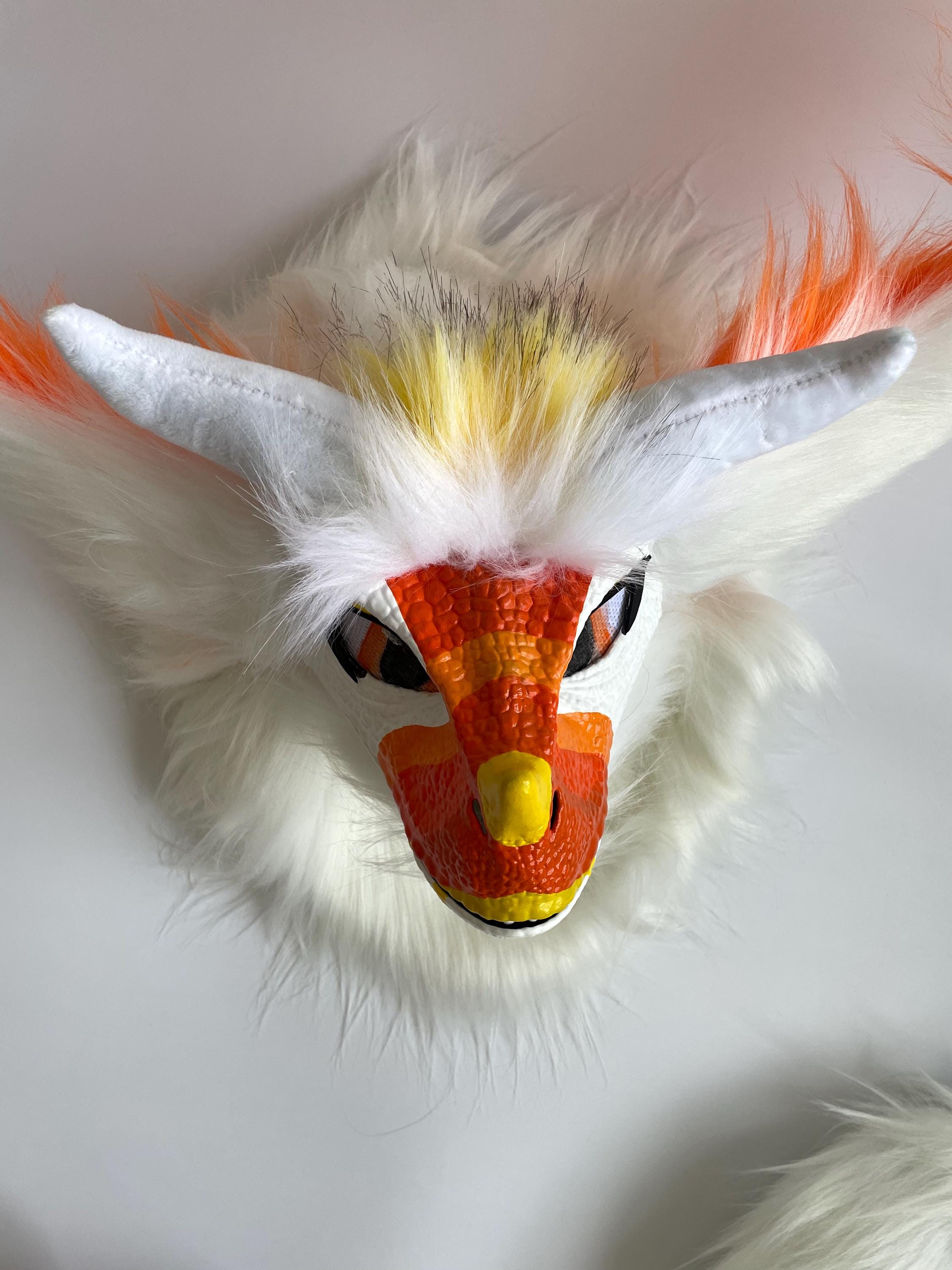Premade Dino Fursuit Head With Horns, White Orange Mask With Movable ...