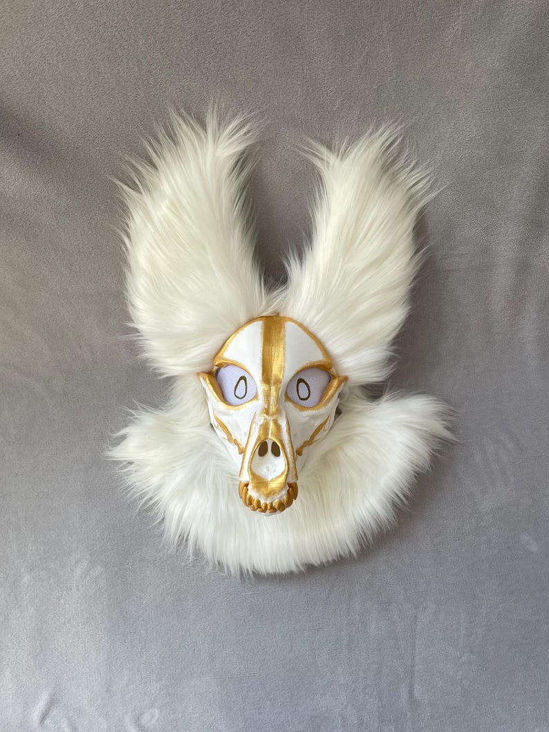 White Skulldog Fursuit Head With Gold Teeth, Opening Mouth, Werewolf ...