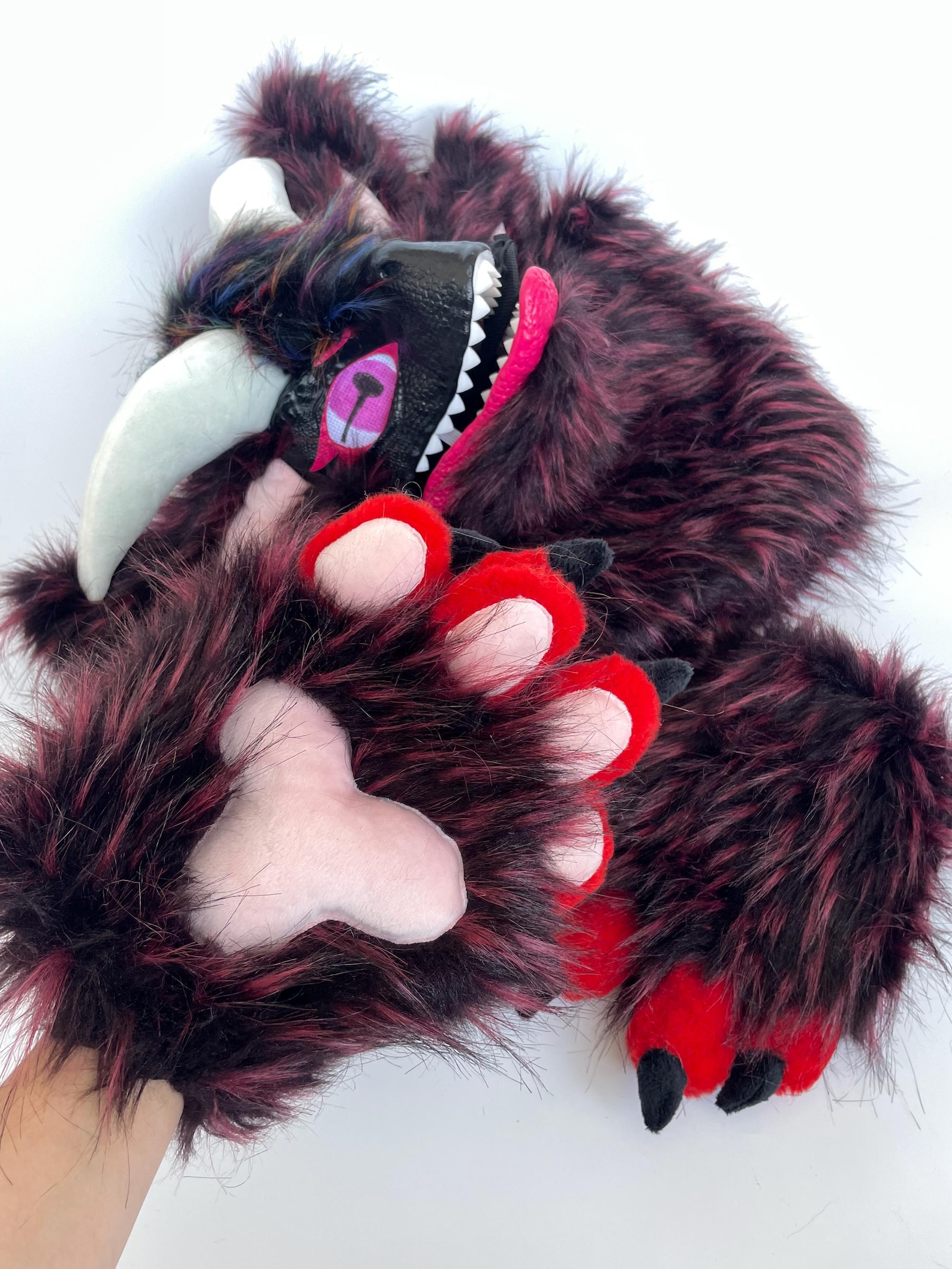 Furry Dino Fursuit Head, Dark Purple Mask With Movable Jaw, 4 Ears and ...