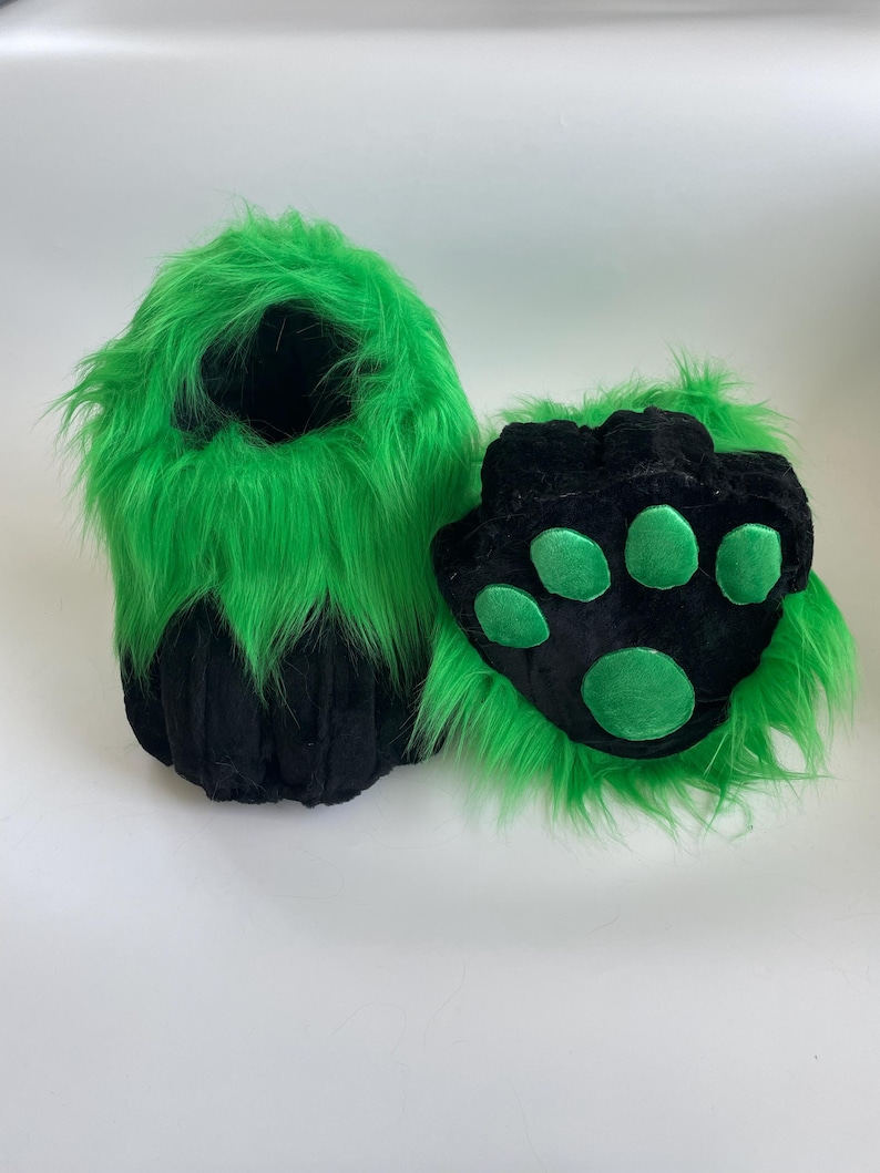 Custom Green Furry Slippers for Fursuits — Skulldog Raptor Cosplay ...