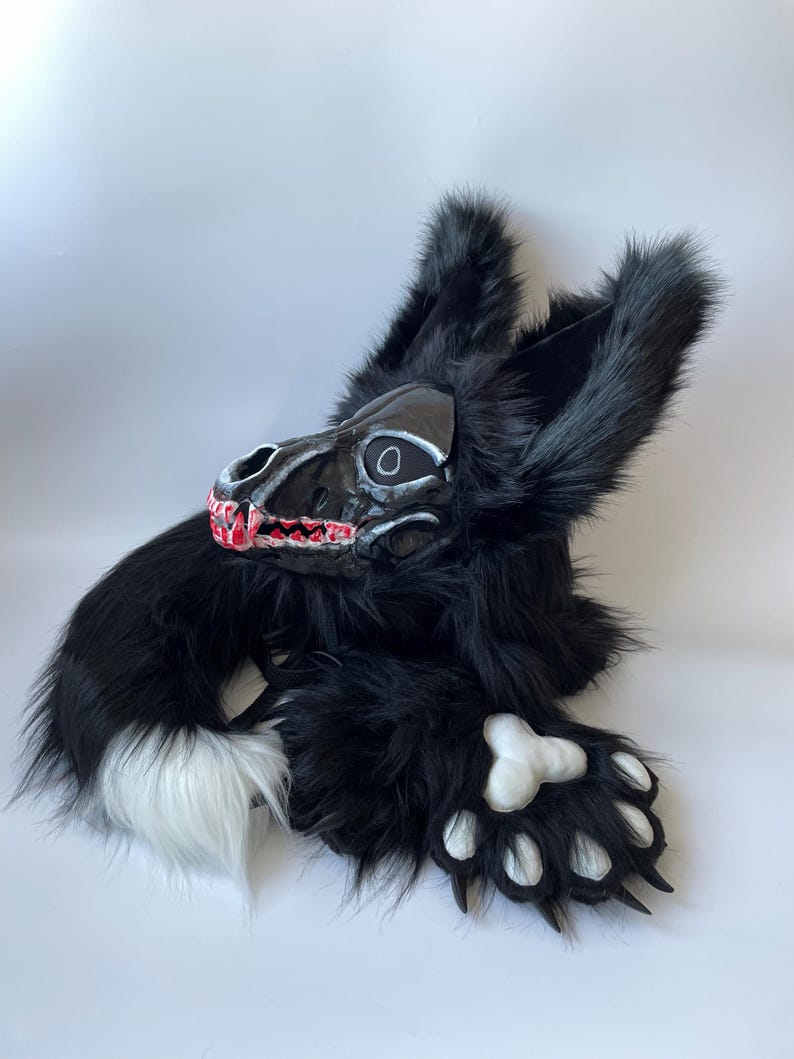 Werewolf Skulldog Fursuit Head With Paws and Tail, Bloody Fangs and ...