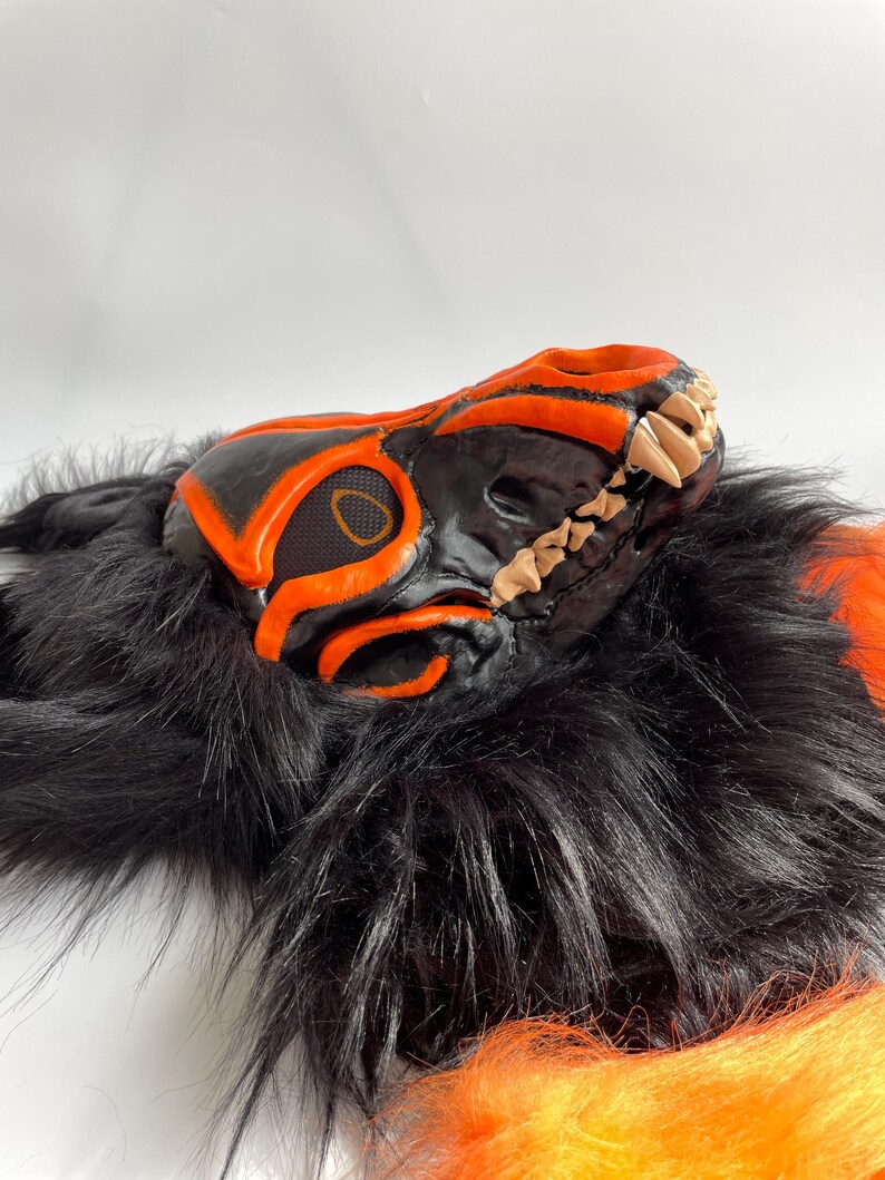 Black Orange Skulldog Fursuit Partial | Werewolf Fursuit Head Premade ...