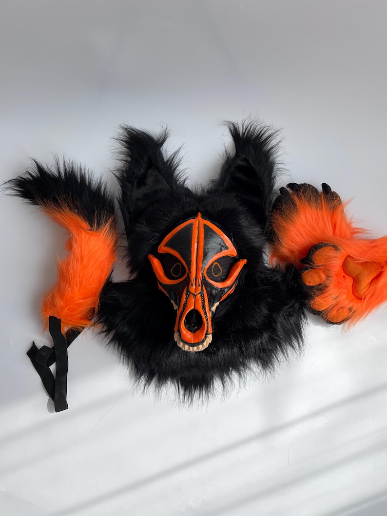 Scary Skulldog Fursuit Set With Movable Jaw, Black Orange Wendigo Head ...