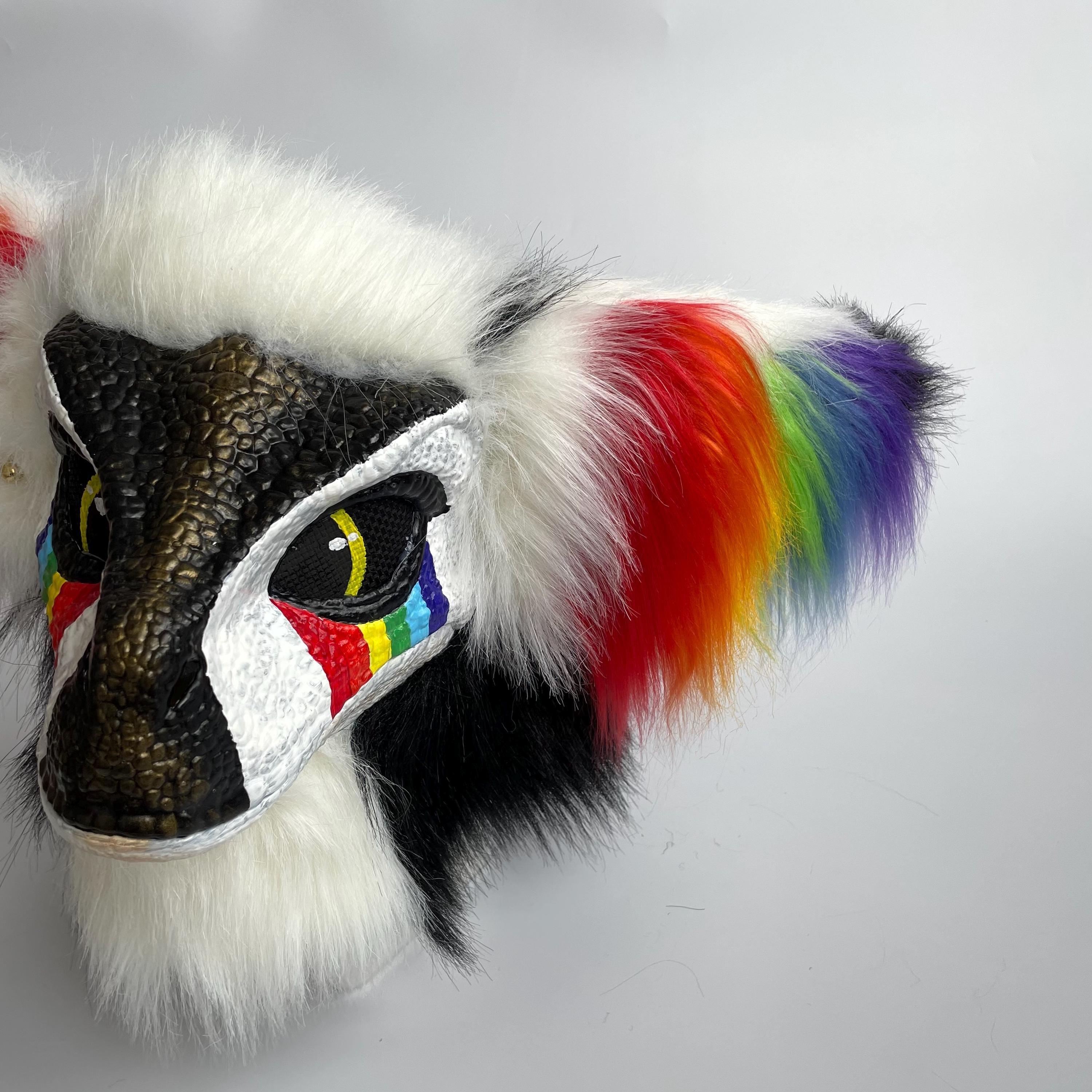 Colorful Furry Raptor Mask, Custom Fursuit Head With Adjustable Fit ...