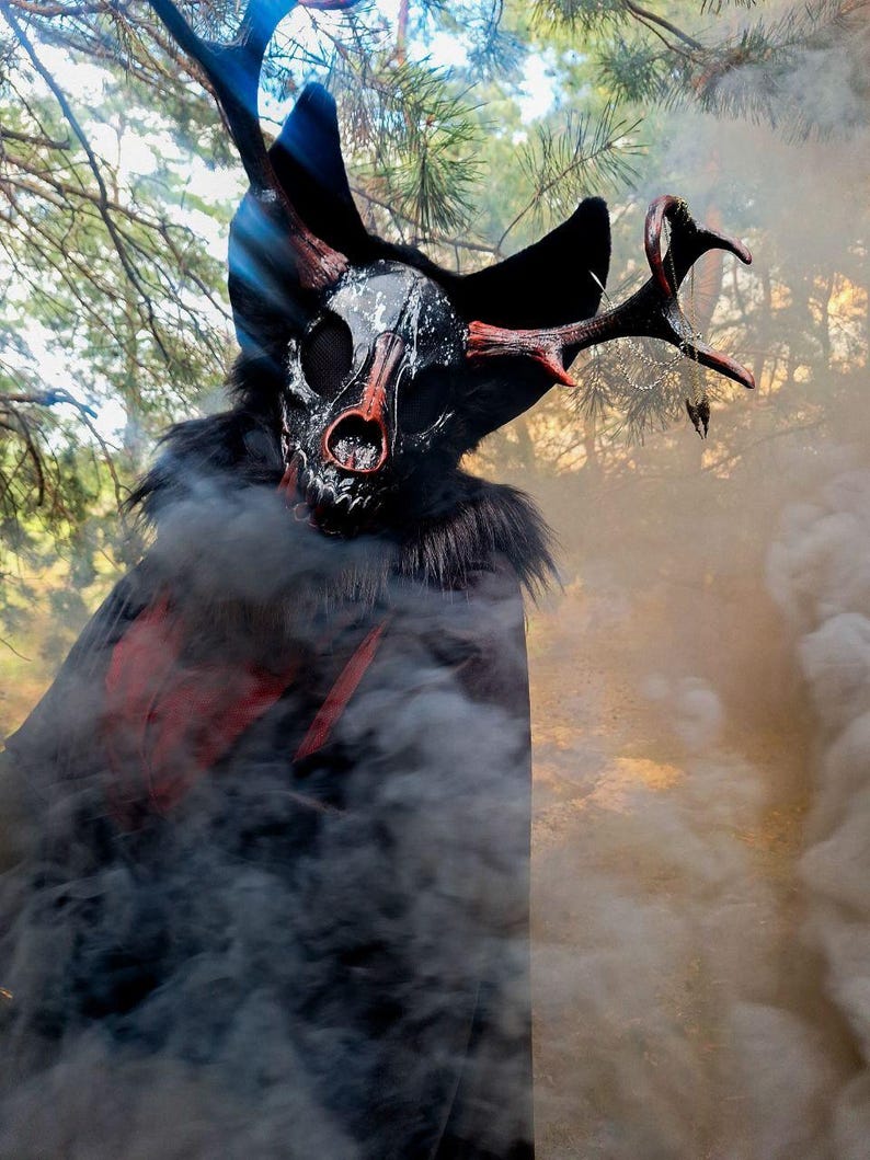 Wendigo Mask With Removable Horns and Cloak, Premade Head, Tribal Bone ...