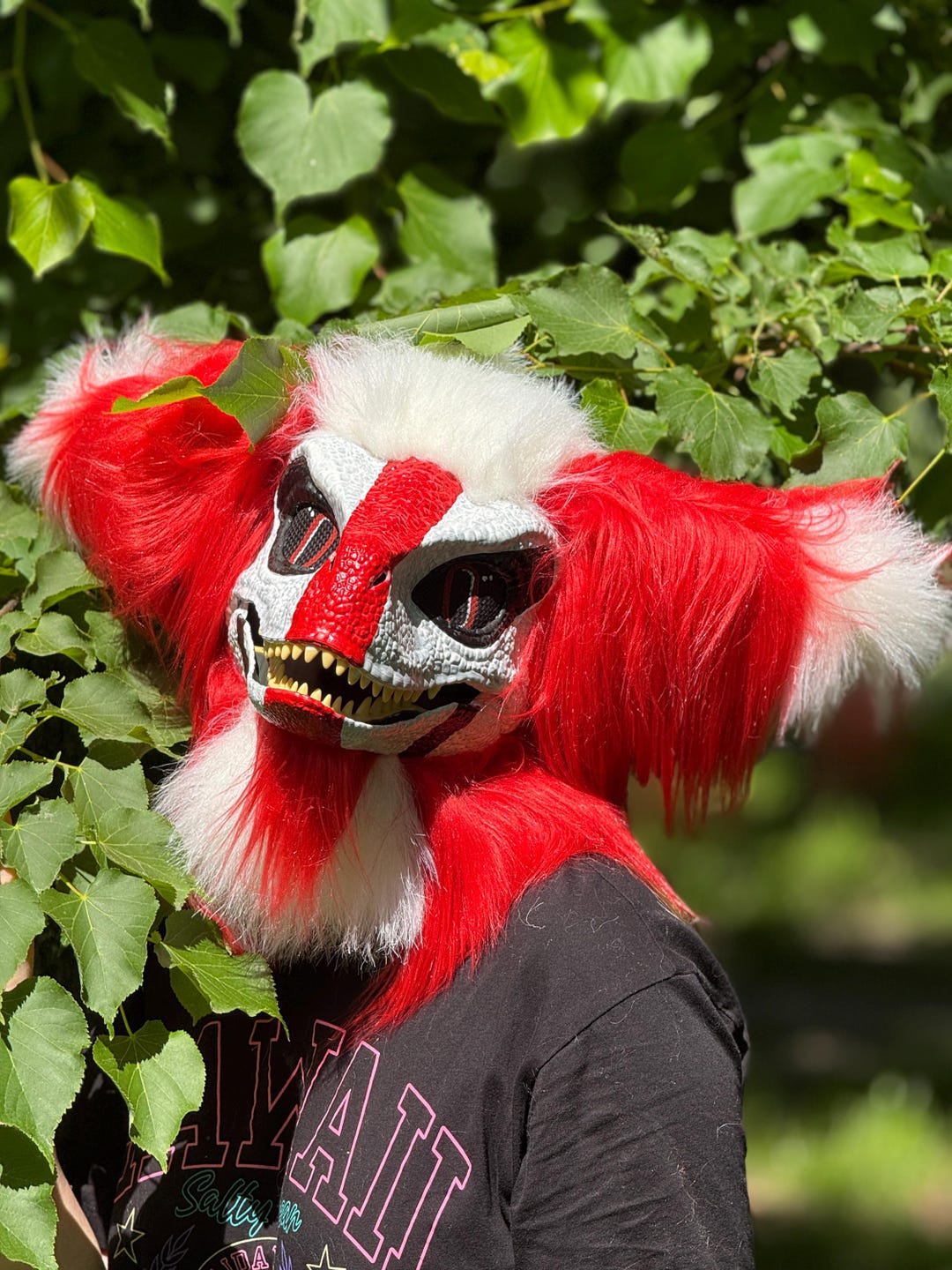 Red White Raptor Fursuit Head Premade With Movable Jaw | Long Fur Dino ...
